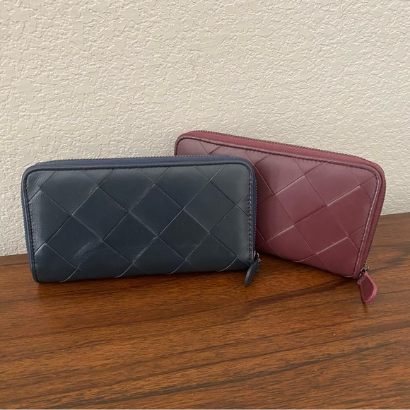None | Bags | Real Leather Dark Navy Blue Wine Red Weave Zip Around ...